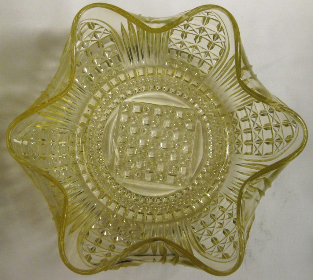 Antique Bryce Bros/US Glass Vaseline Cathedral EAPG Bowl – Carnival Glass
