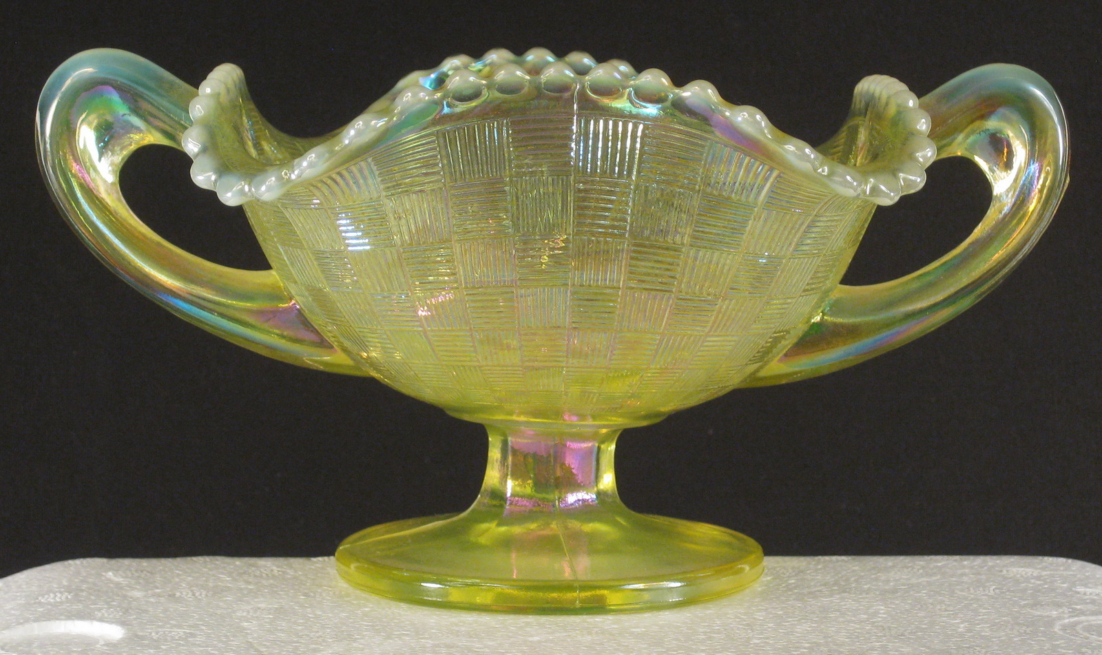 Fenton Vaseline Opal Fruits & Flowers Carnival Glass Bonbon – Carnival ...