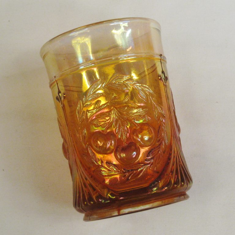 Antique Dugan Marigold Wreathed Cherry Carnival Glass Tumbler - RADIUM ...