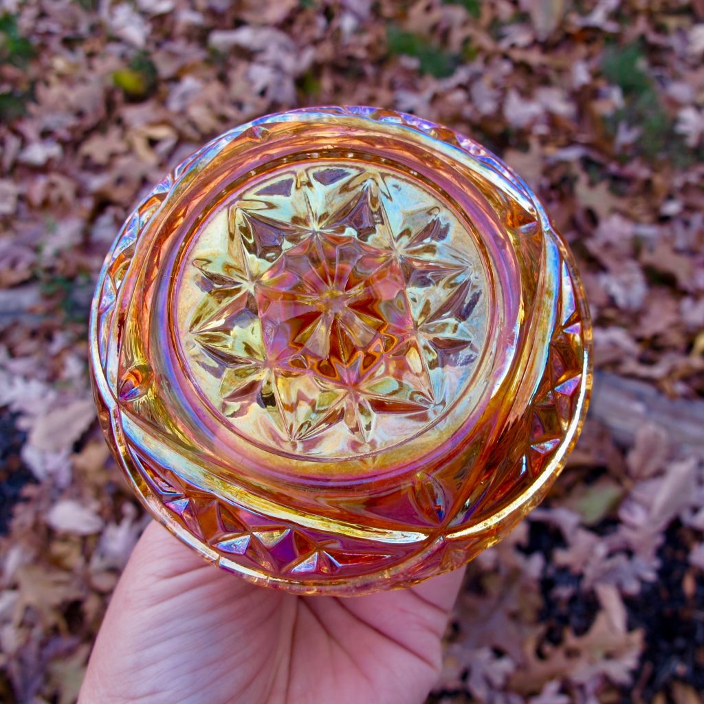 Antique Inwald Marigold Double Diamonds Carnival Glass Ring Tree Holder ...