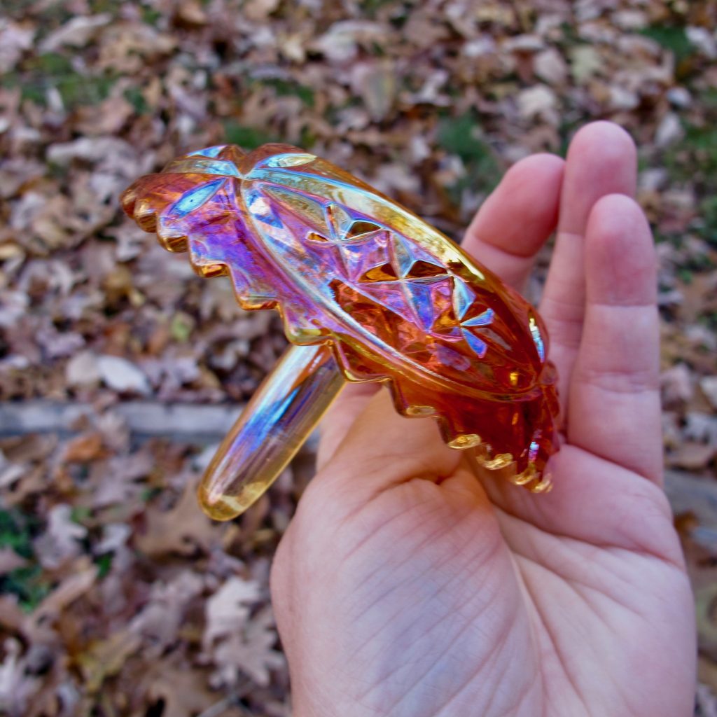 Antique Inwald Marigold Double Diamonds Carnival Glass Ring Tree Holder ...