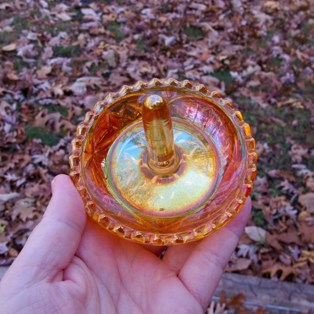 Antique Inwald Marigold Double Diamonds Carnival Glass Ring Tree Holder ...