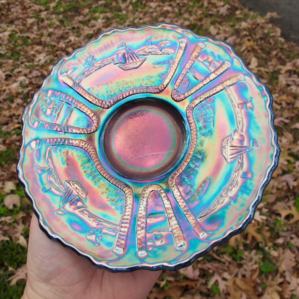 Antique Fenton Peacock Tail Amethyst Carnival Glass Square Bowl ...