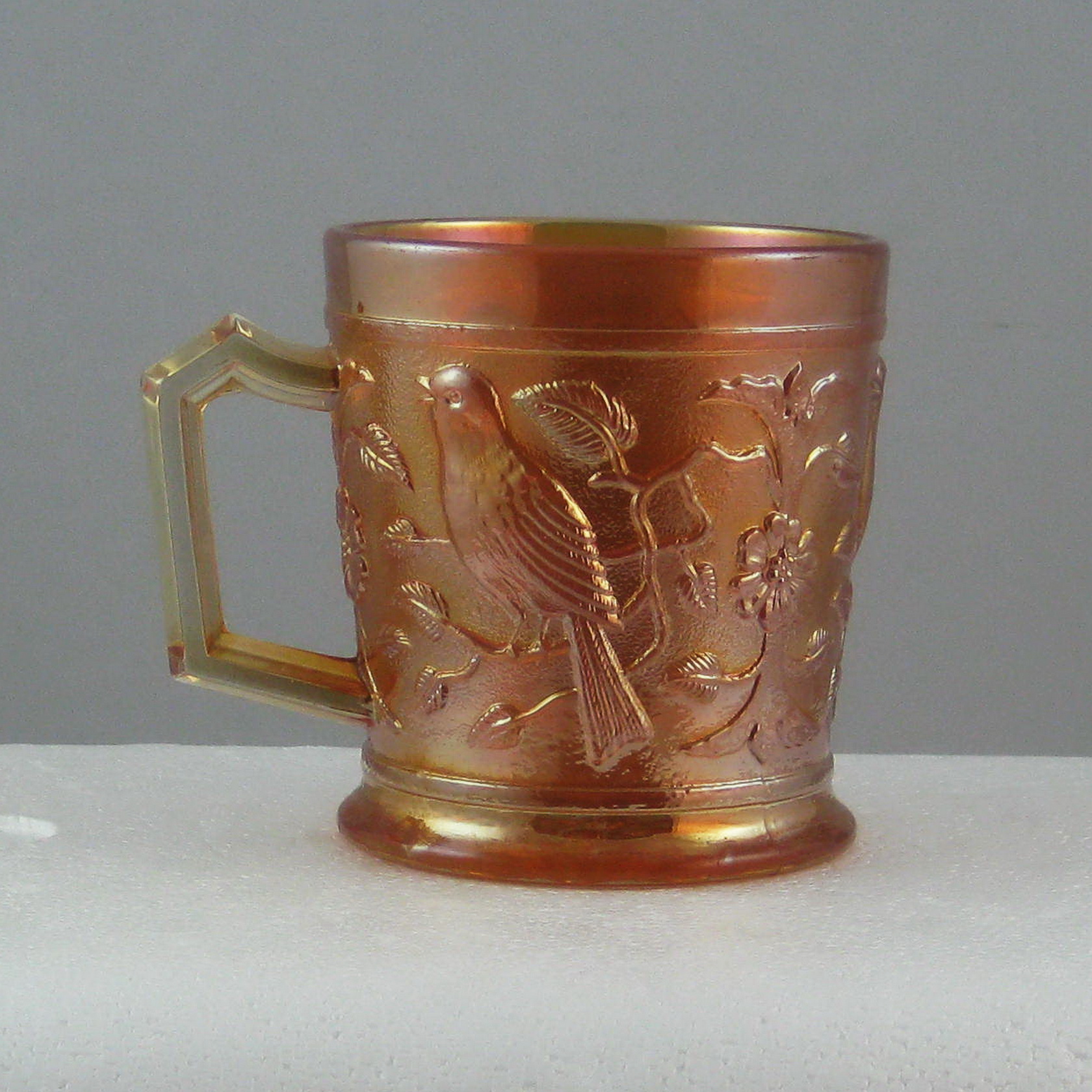 Antique Imperial Marigold Robin Carnival Glass Mug – Carnival Glass