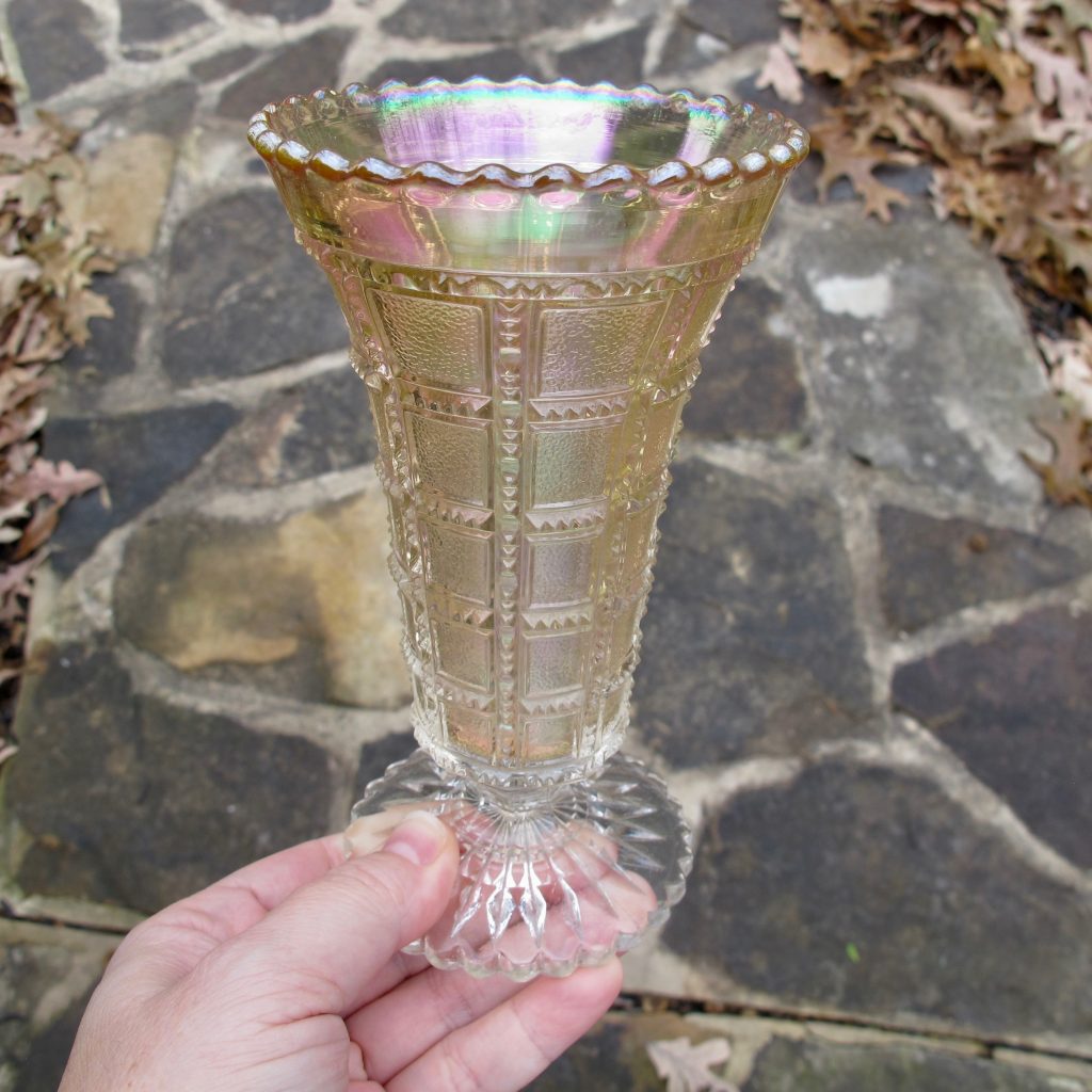 Antique Imperial Clambroth Frosted Block Carnival Glass Vase – Carnival ...