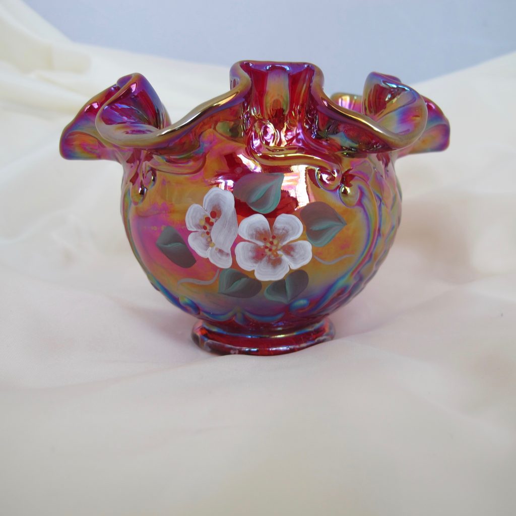 Fenton Red Painted Flowers Iridescent Art Carnival Glass Vase ...
