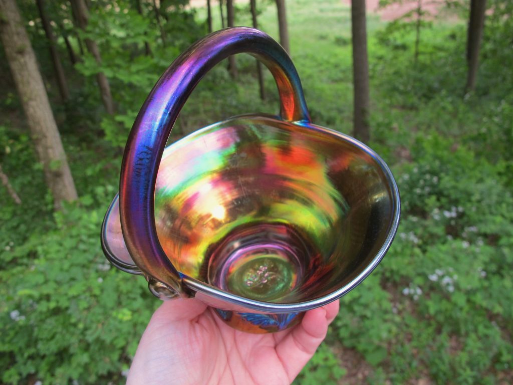 Robert Hansen Amethyst Inverted Strawberry Carnival Glass Flared Basket ...