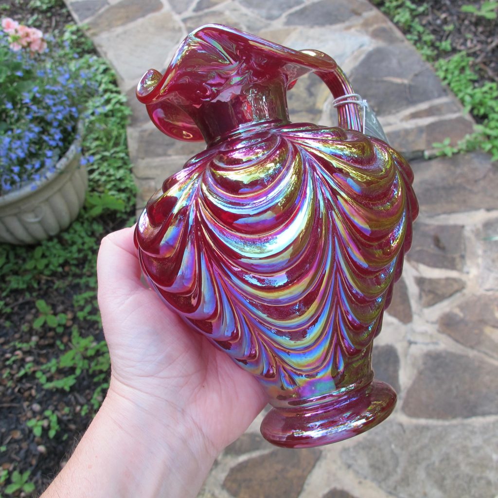 Fenton Red Drapery Iridescent Art Carnival Glass Vase Ewer Pitcher ...