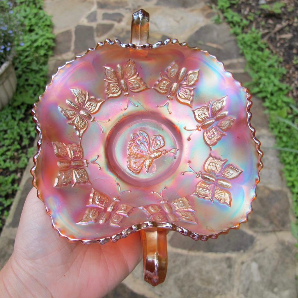 Antique Fenton Marigold Butterflies Carnival Glass Bon Bon – Carnival Glass