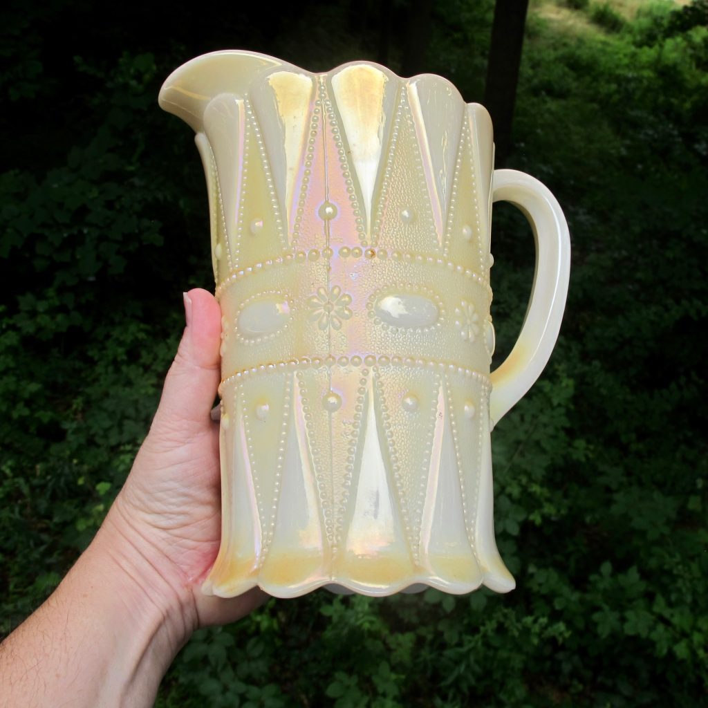 Antique Phoenix Pearl Lustre Lacy Dewdrop Carnival Glass Water Pitcher ...