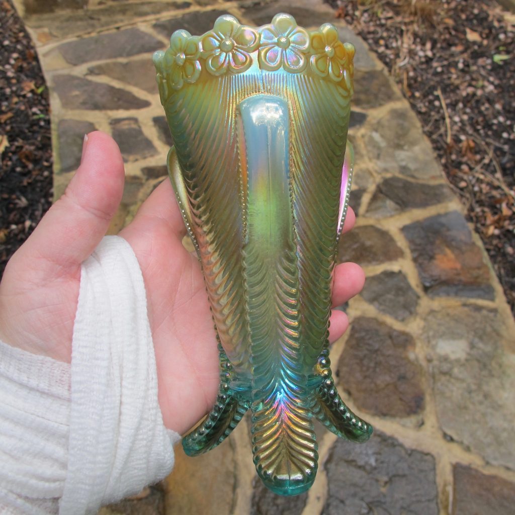 Antique Northwood Aqua Opal Daisy & Drape Carnival Glass Vase - Pastel ...