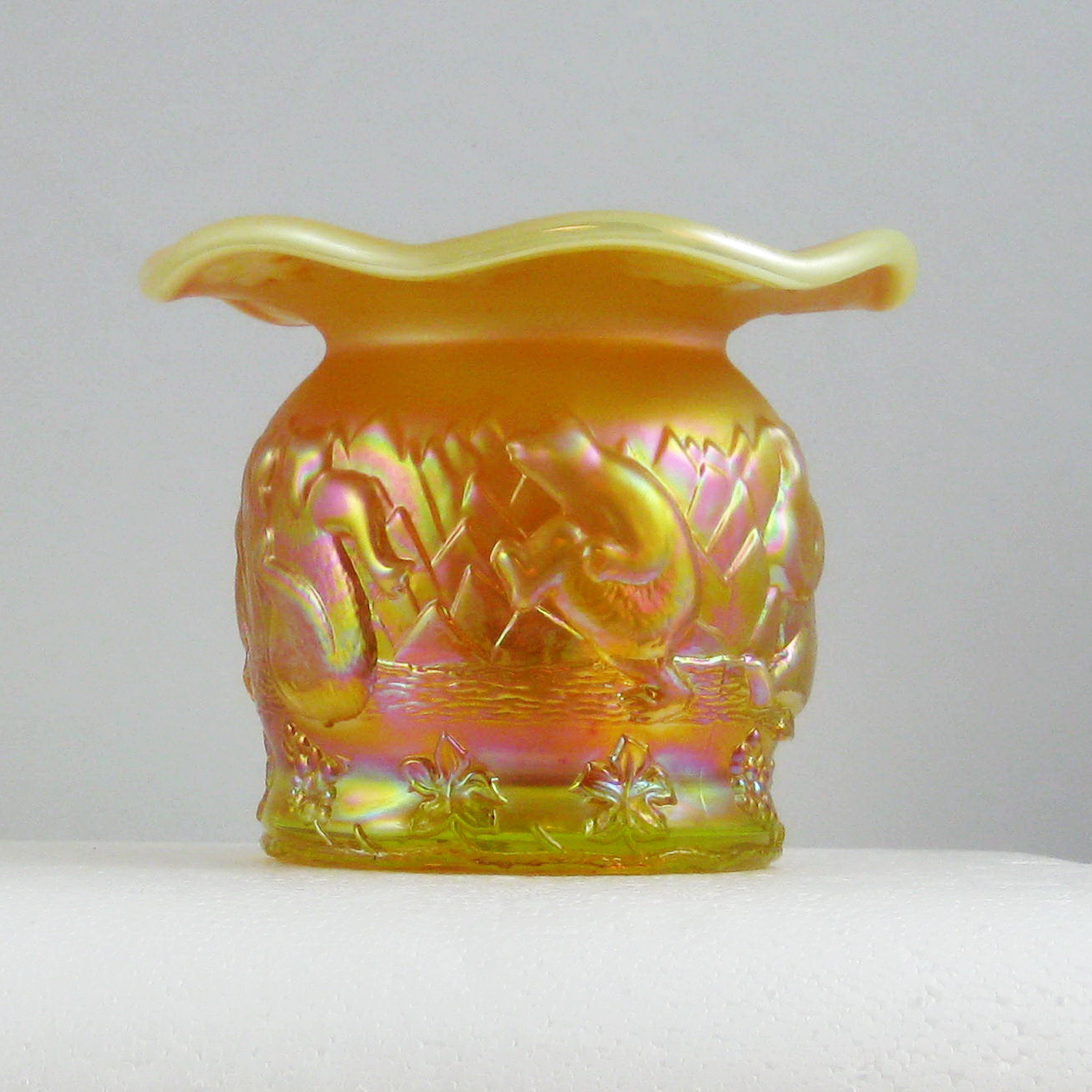Fenton Marigold on Vaseline Opal Frolicking Bears Carnival Glass ...