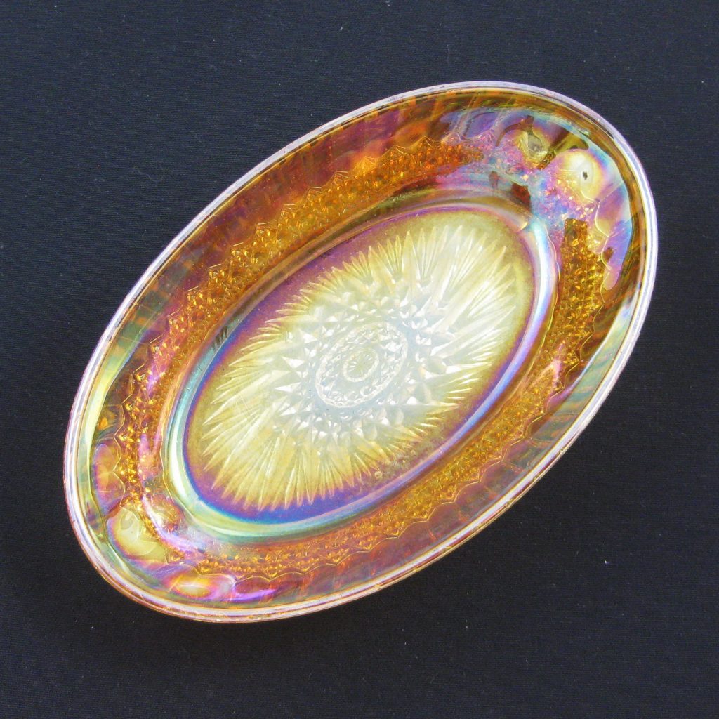 Antique Imperial Marigold Flute & Cane Carnival Glass Oval Relish Dish ...