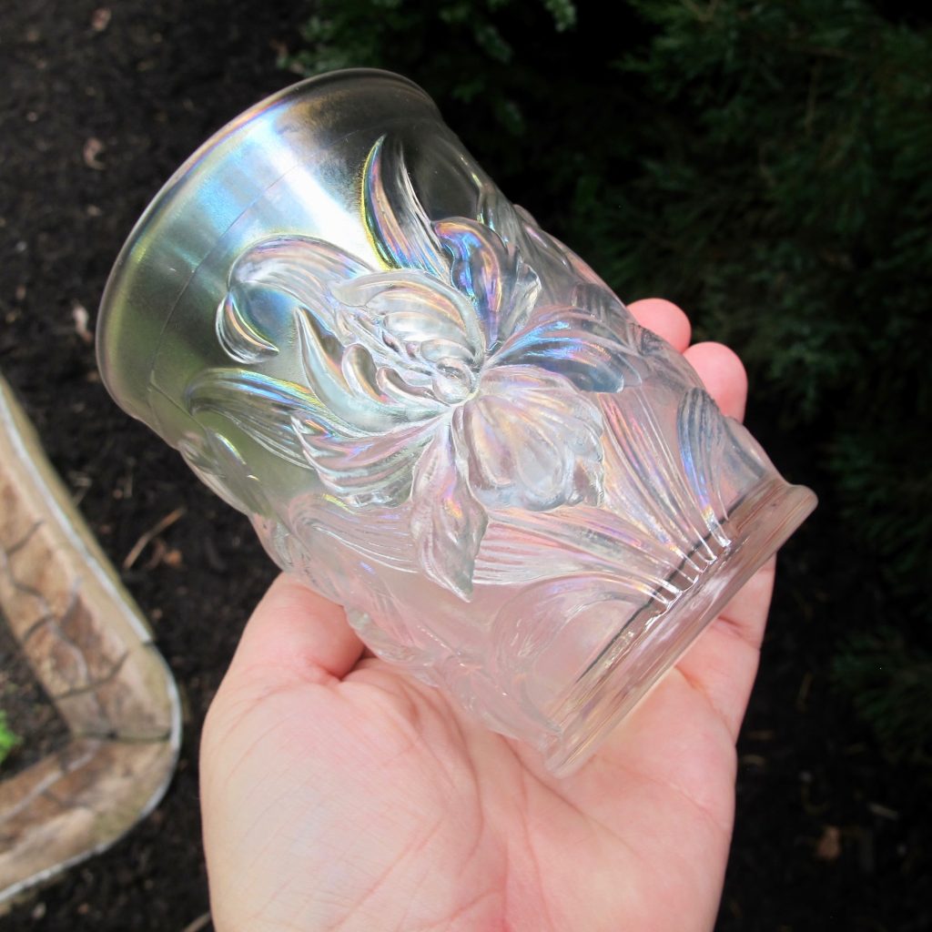 Antique Dugan White Heavy Iris Carnival Glass Tumbler – Carnival Glass