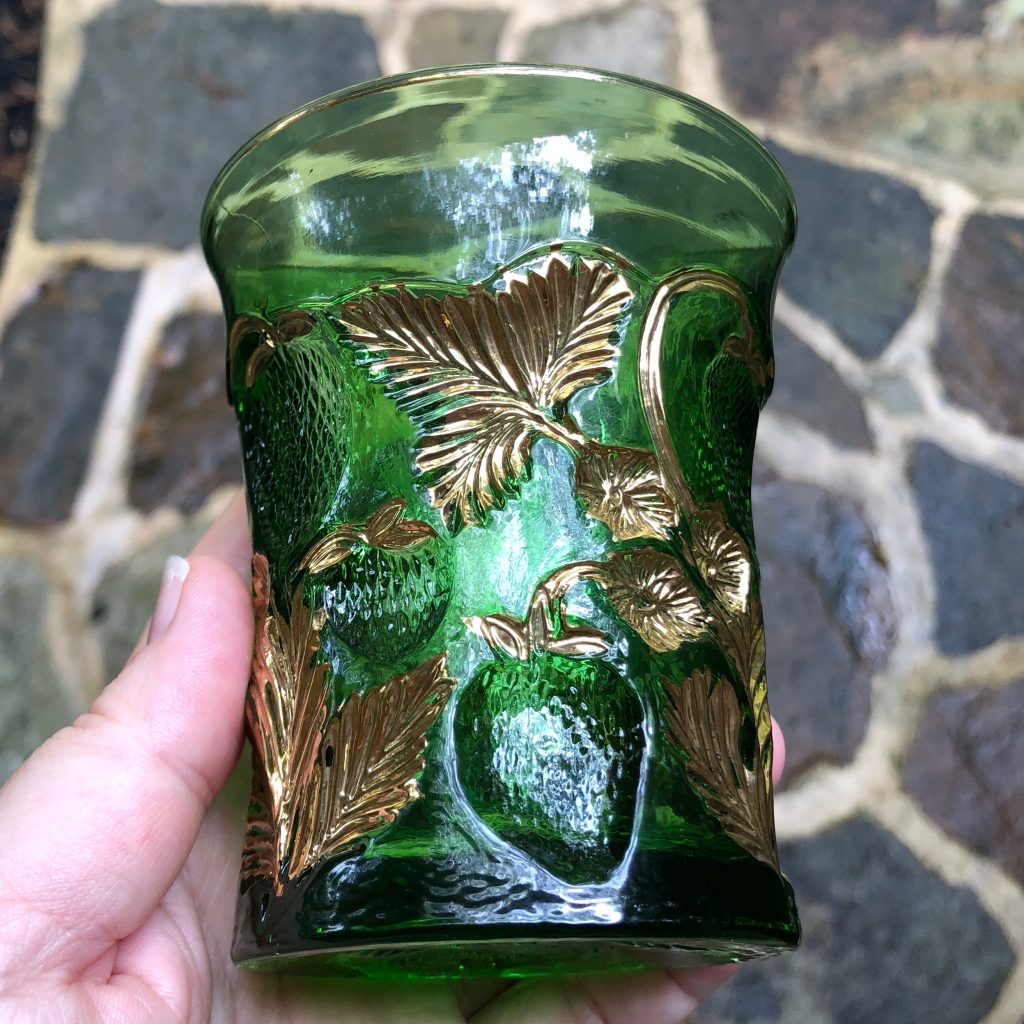 Antique Cambridge Green Gold Gilt Inverted Strawberry Glass Tumbler ...