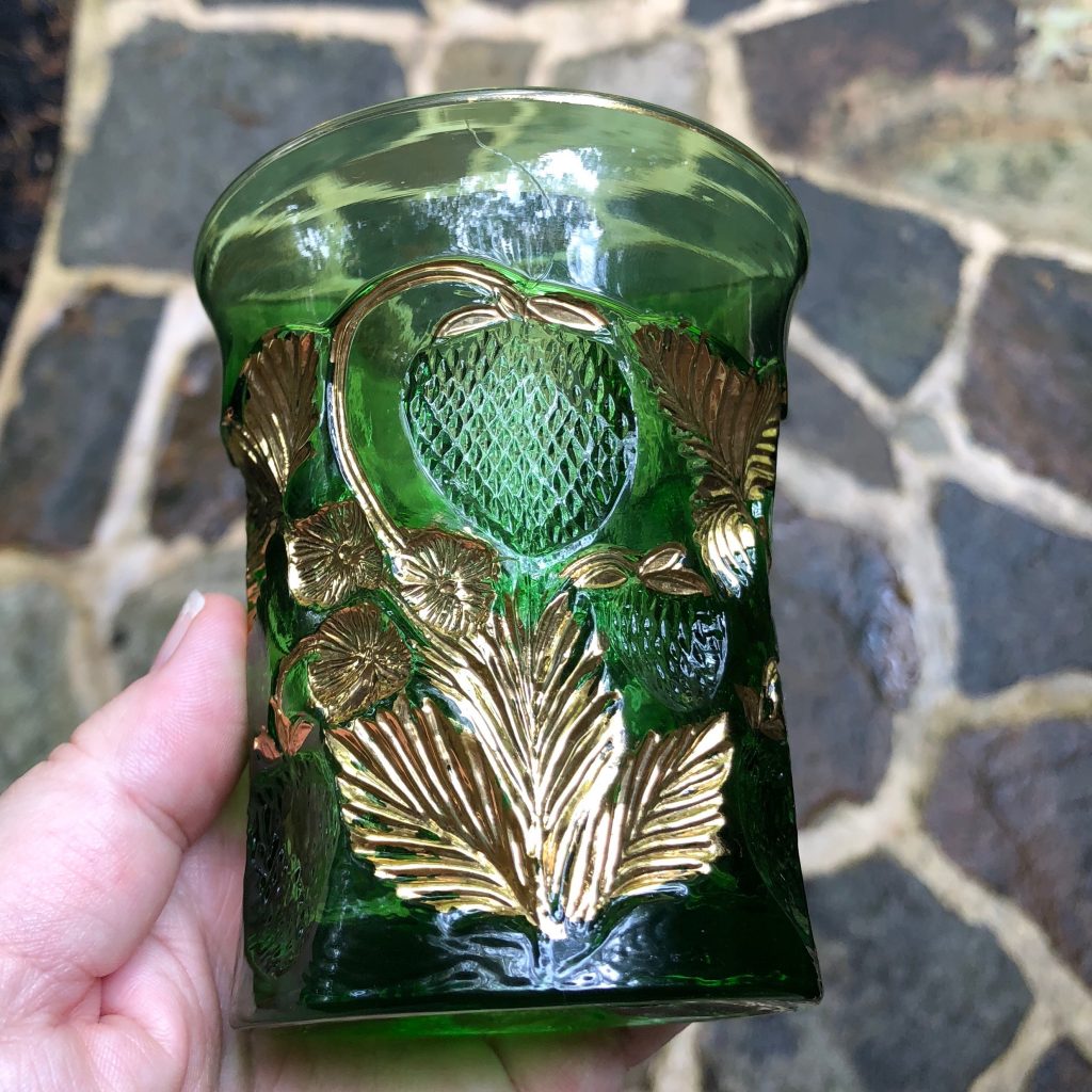 Antique Cambridge Green Gold Gilt Inverted Strawberry Glass Tumbler ...