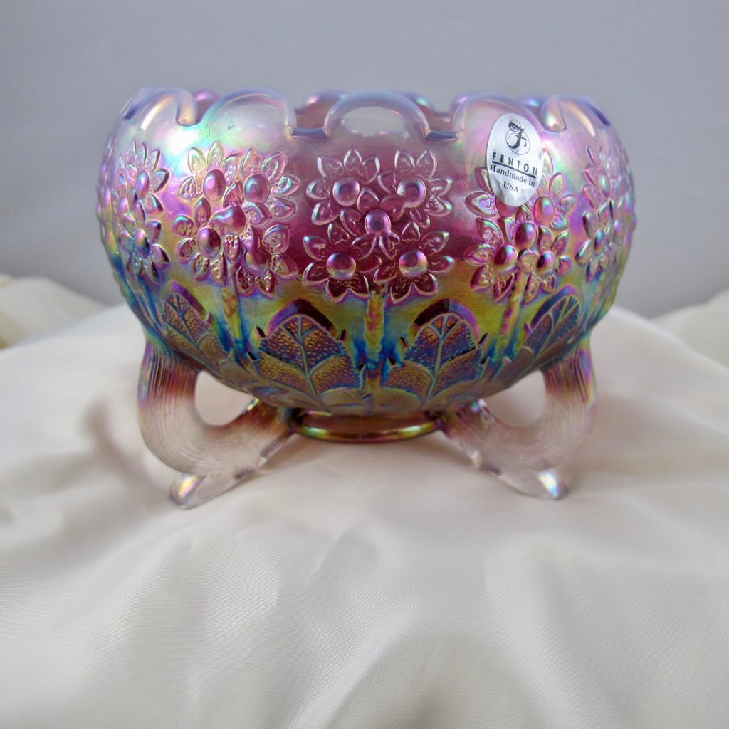 Fenton Plum Opalescent Opal Fenton's Flowers Carnival Glass Rose Bowl ...