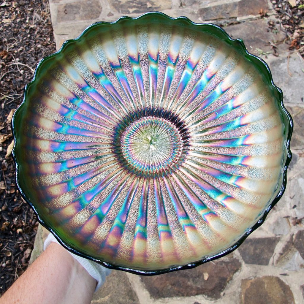 Antique Fenton Green Stippled Rays Scale Band Carnival Glass Large ICS ...