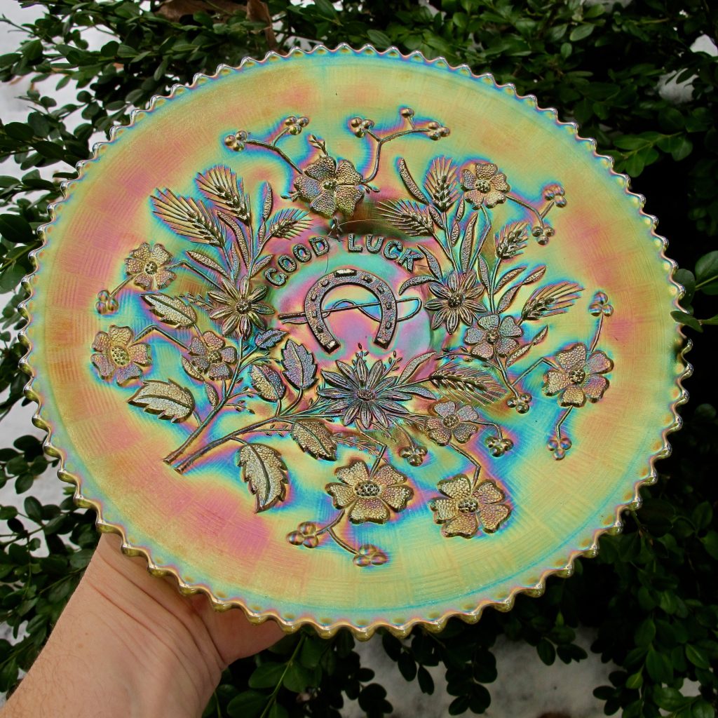 Antique Northwood Green Good Luck Carnival Glass Plate Variant ...