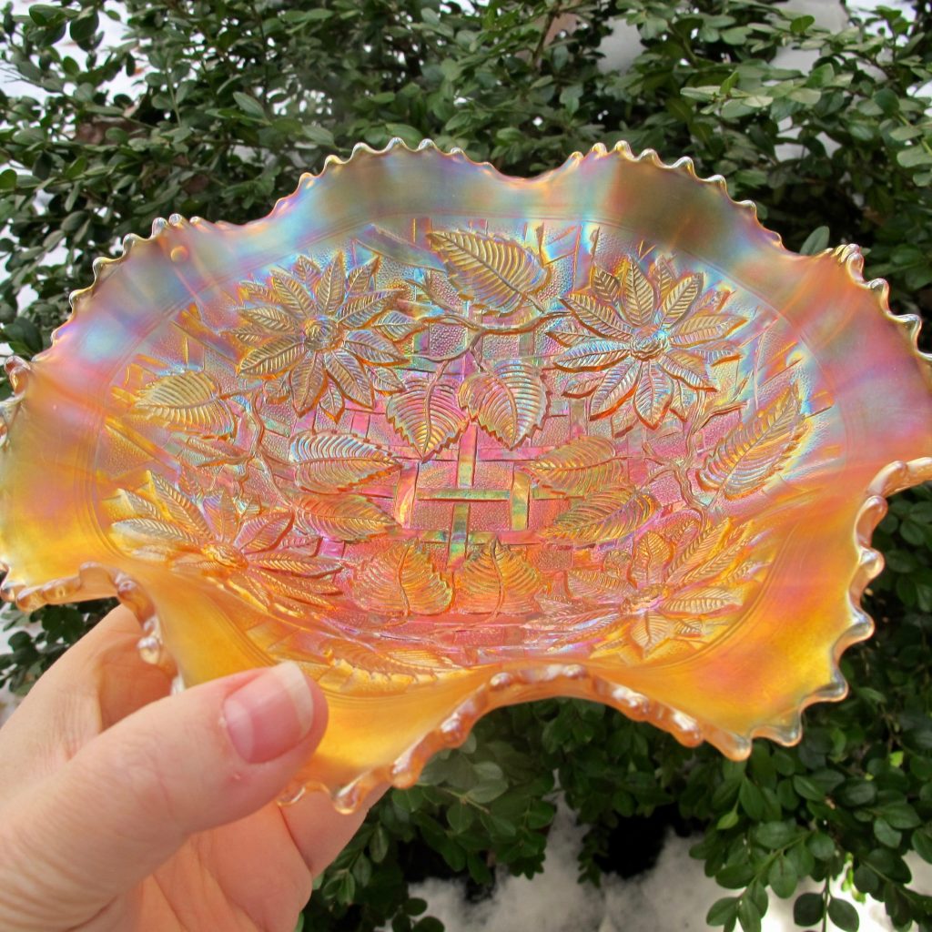 Antique Northwood Poinsettia & Lattice Marigold Carnival Glass Bowl ...