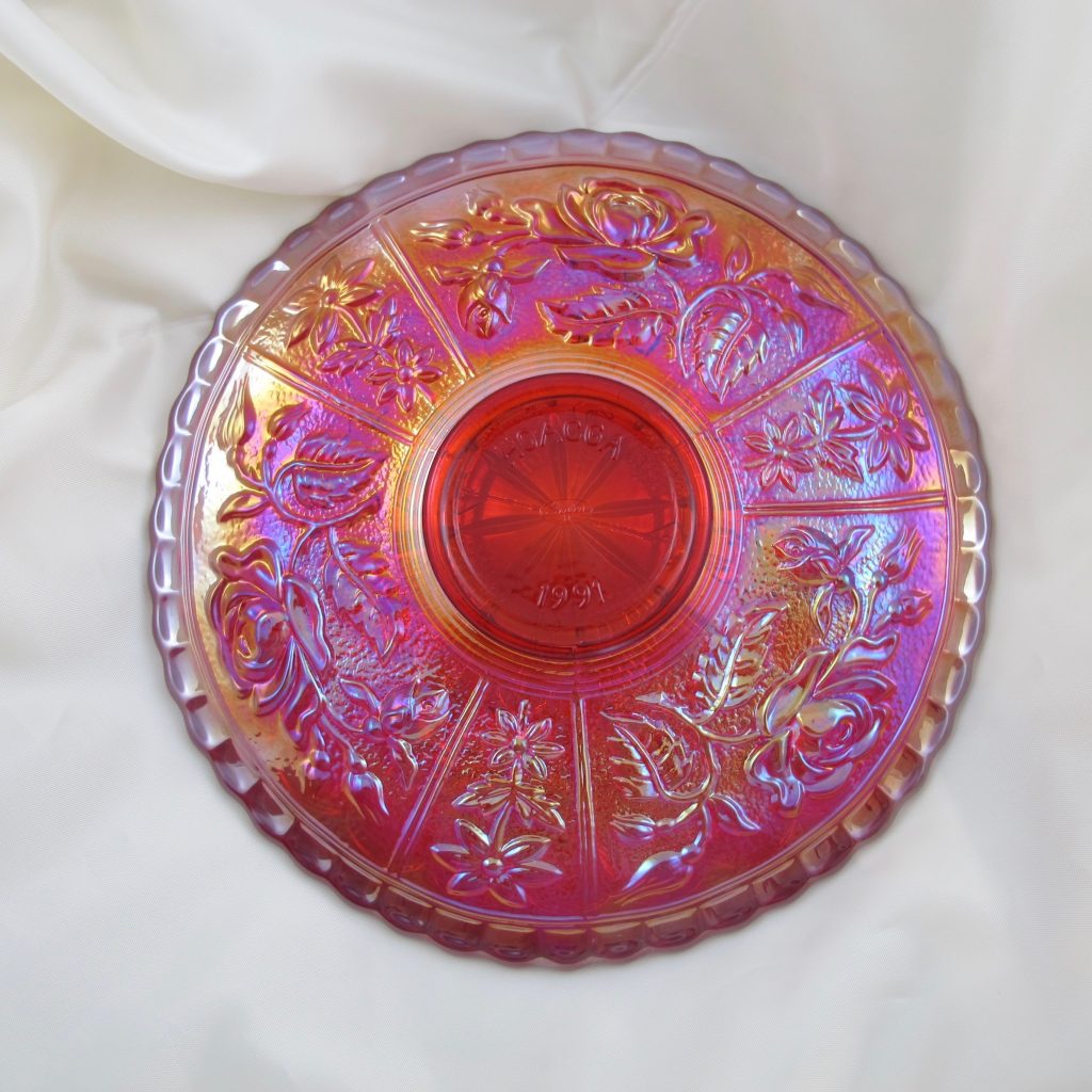 Fenton Red Peacock Dahlia Carnival Glass Plate - HOACGA Limited Edition ...