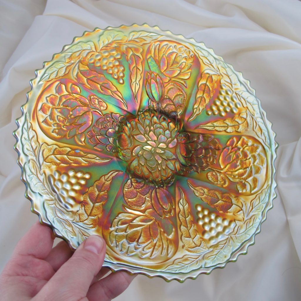 Antique Fenton Green Lotus & Grape Carnival Glass Plate – Carnival Glass