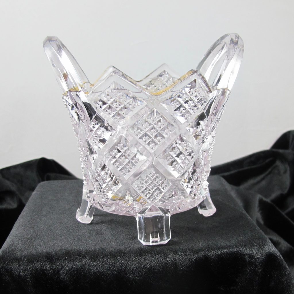 Antique Northwood Diamond Points Glass Basket EAPG Gold Trimmed ...