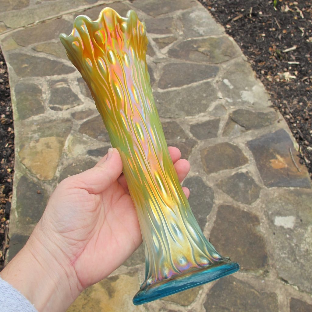Antique Northwood Aqua Opal Opalescent Tree Trunk Carnival Glass Vase ...