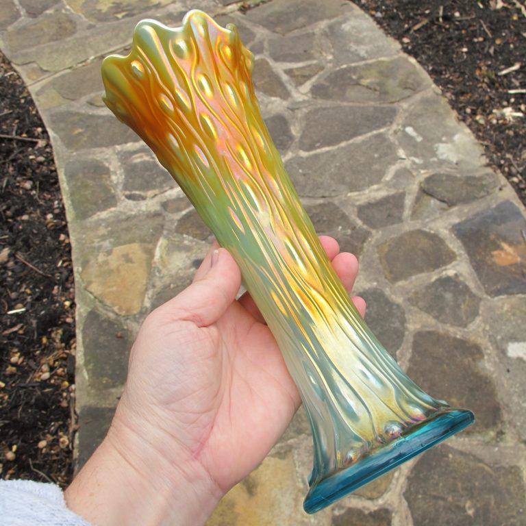 Antique Northwood Aqua Opal Opalescent Tree Trunk Carnival Glass Vase ...