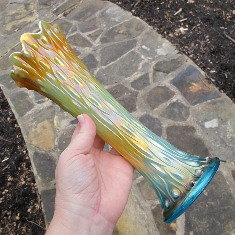 Antique Northwood Aqua Opal Opalescent Tree Trunk Carnival Glass Vase ...