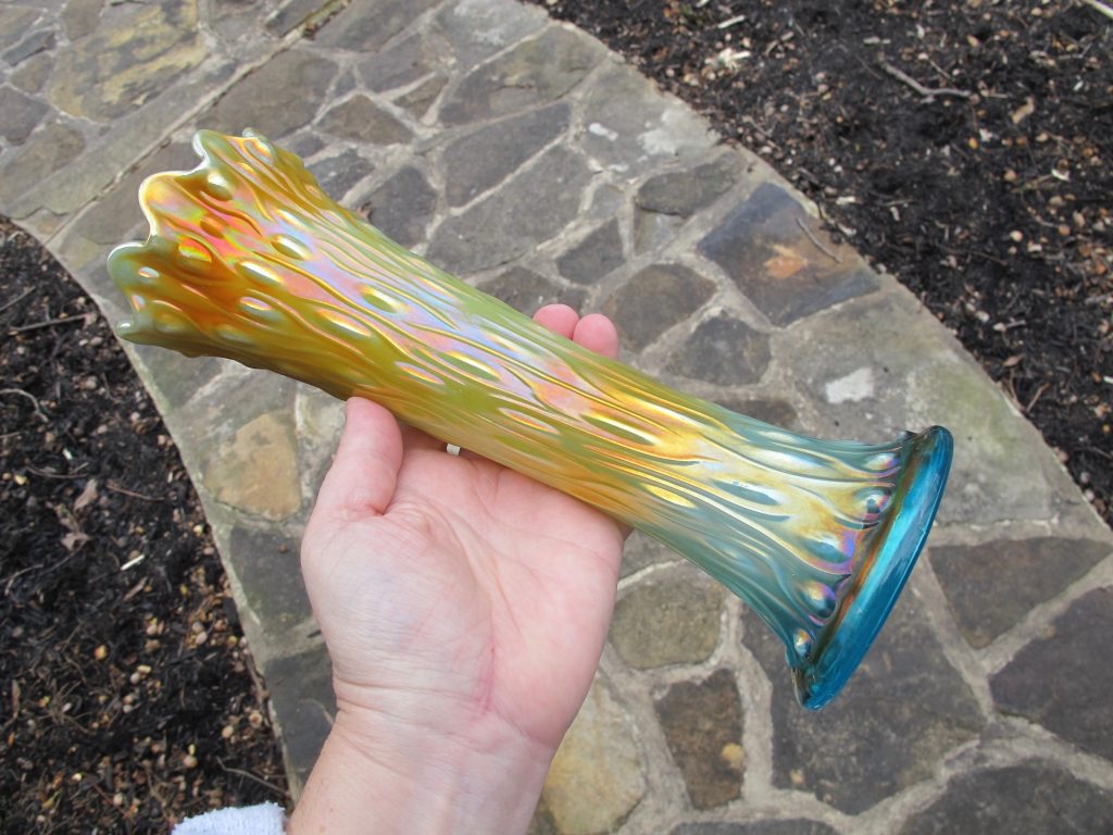 Antique Northwood Aqua Opal Opalescent Tree Trunk Carnival Glass Vase ...