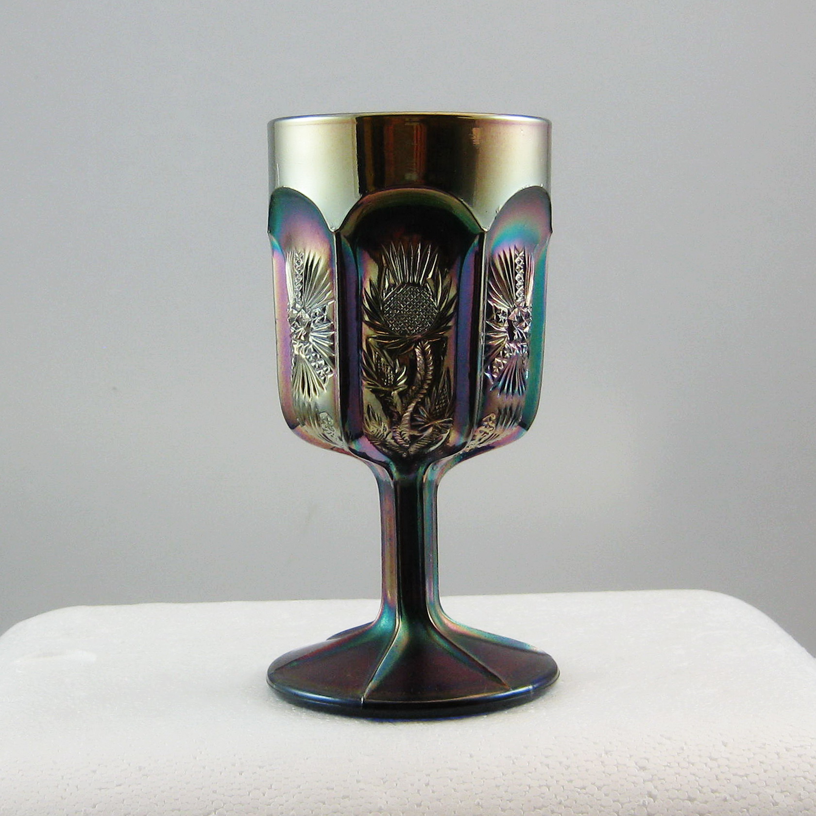 LG Wright Blue Paneled Thistle Carnival Glass Goblet – Carnival Glass