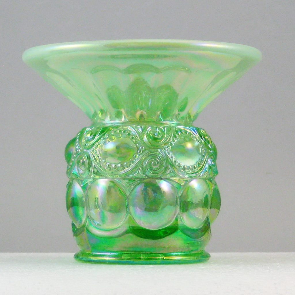 Mosser Green Opal Eyewinker Carnival Glass Spittoon Vase – Carnival Glass