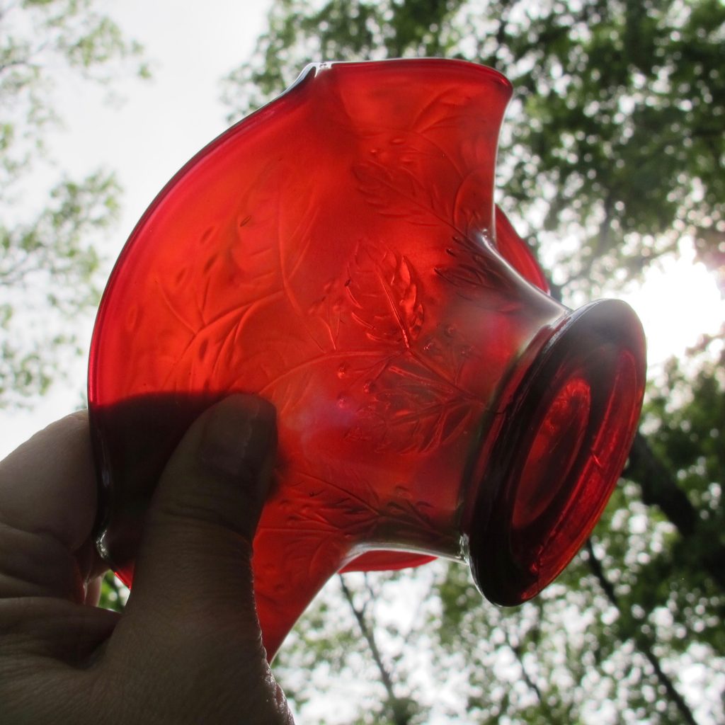 Antique Fenton Holly Cherry Red Carnival Glass Ruffled Hat Bowl ...
