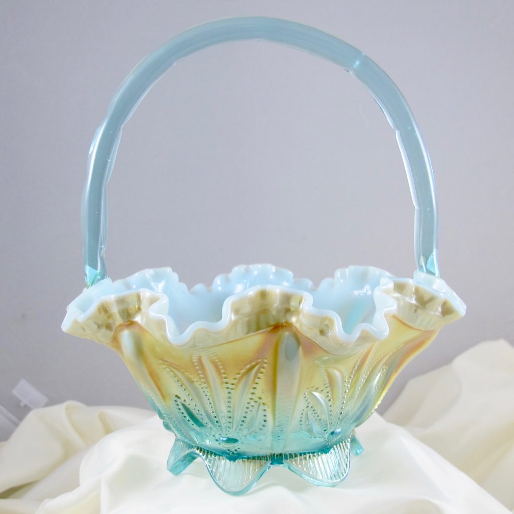 Fenton Aqua Opal Cactus Carnival Glass Basket – Carnival Glass