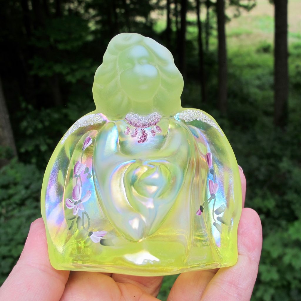 Fenton Vaseline Opal Heavenly Companion Carnival Glass Angel Figurine ...