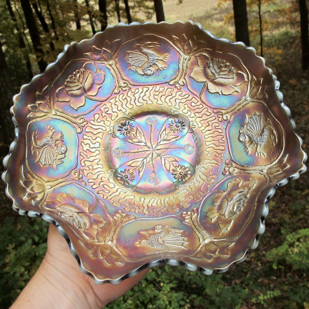 Antique Fenton Aqua Opal Dragon & Lotus Carnival Glass Bowl – Carnival ...