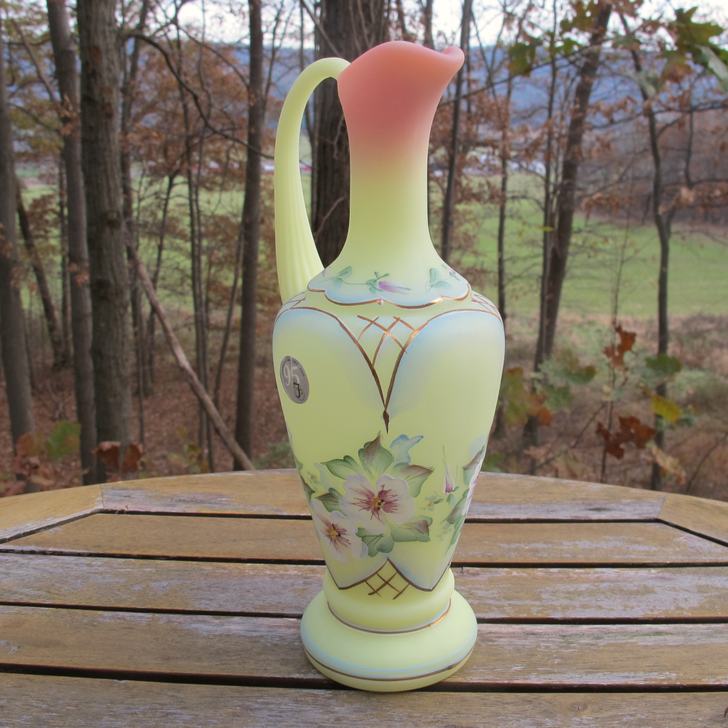 Fenton Decorated Pansy Flower Burmese Art Glass Ewer – Carnival Glass