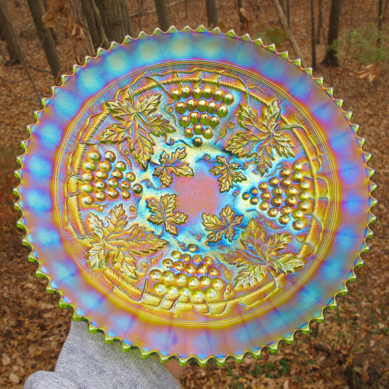 Antique Northwood Emerald Green Grape & Cable Stippled Carnival Glass ...