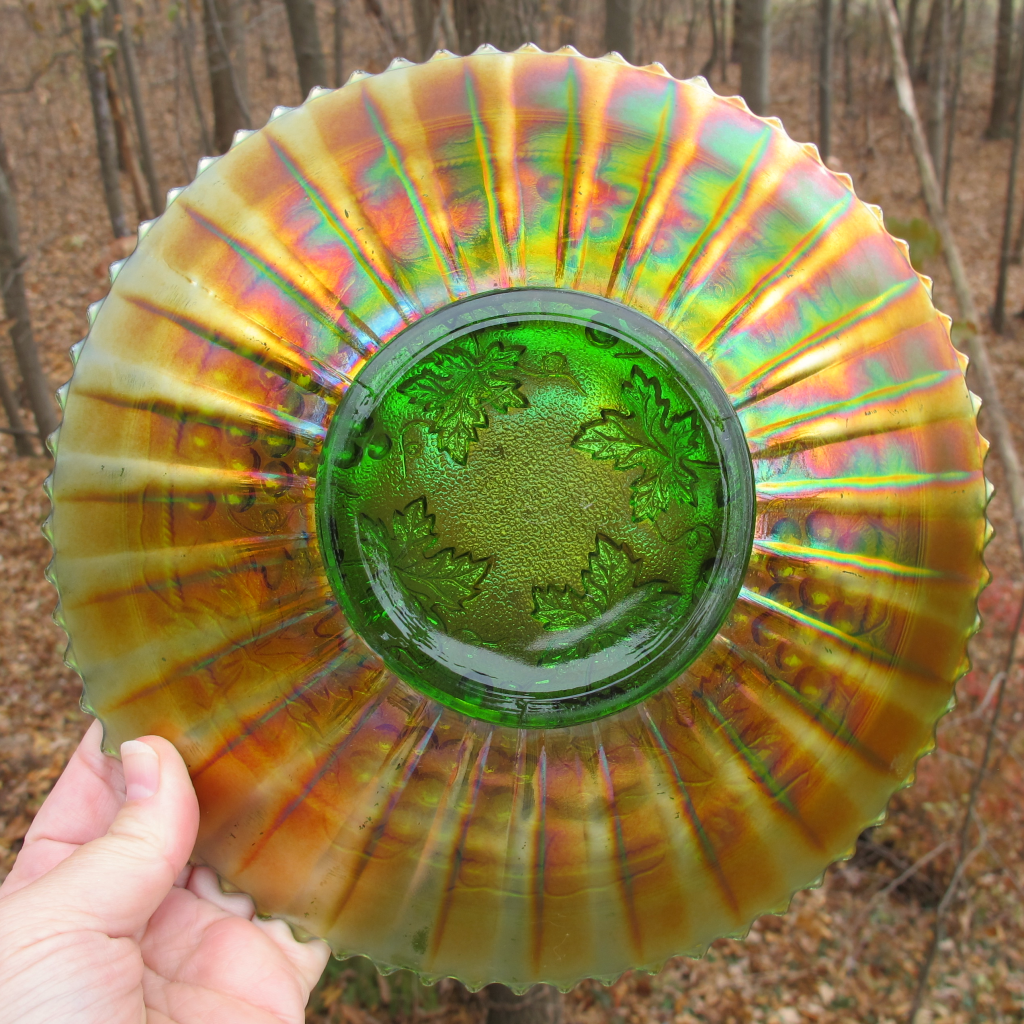 Antique Northwood Emerald Green Grape & Cable Stippled Carnival Glass ...