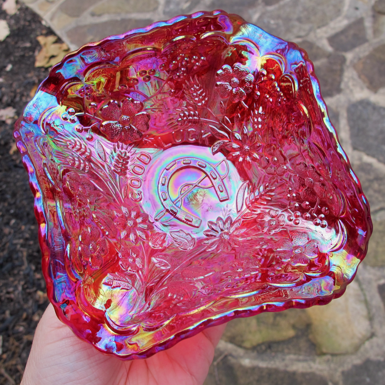 Fenton Red Good Luck Carnival Glass 4 Sides Up Plate – HOACGA Limited ...