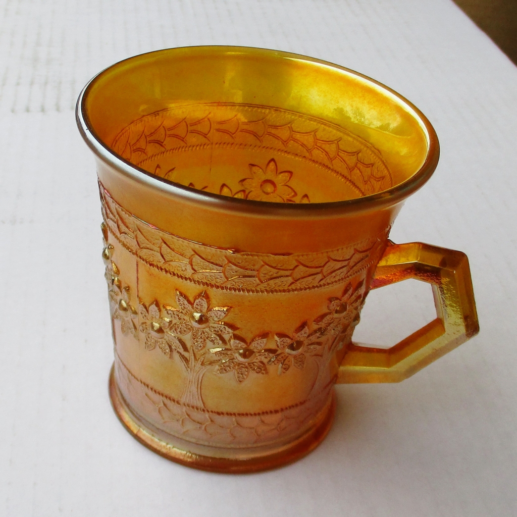 Antique Fenton Yellow Orange Tree Carnival Glass Standard Mug ...