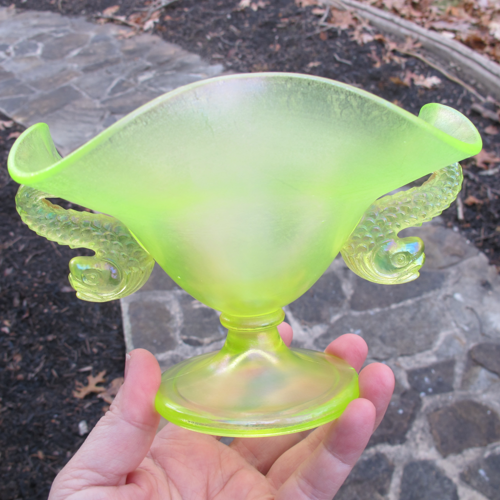Antique Fenton Double Dolphins (Twin Dolphins) Vaseline Stretch ...