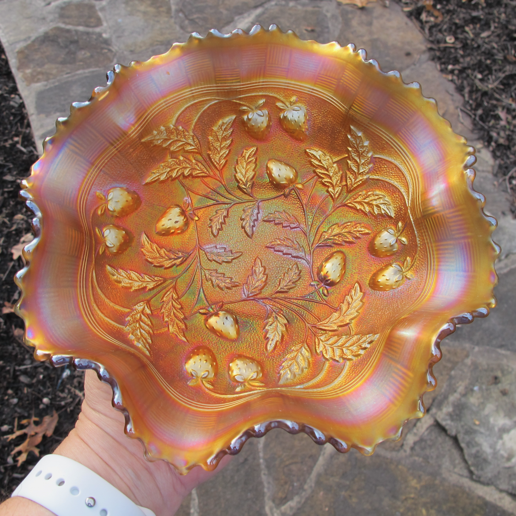 Antique Northwood Smokey Amber Horehound Strawberry Stippled Carnival ...