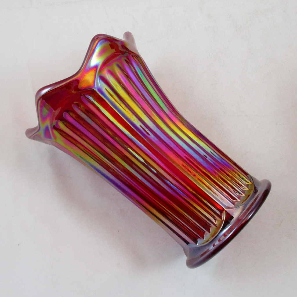 Mosser Red Fine Rib Carnival Glass Flared Squatty Vase #8 – Carnival Glass