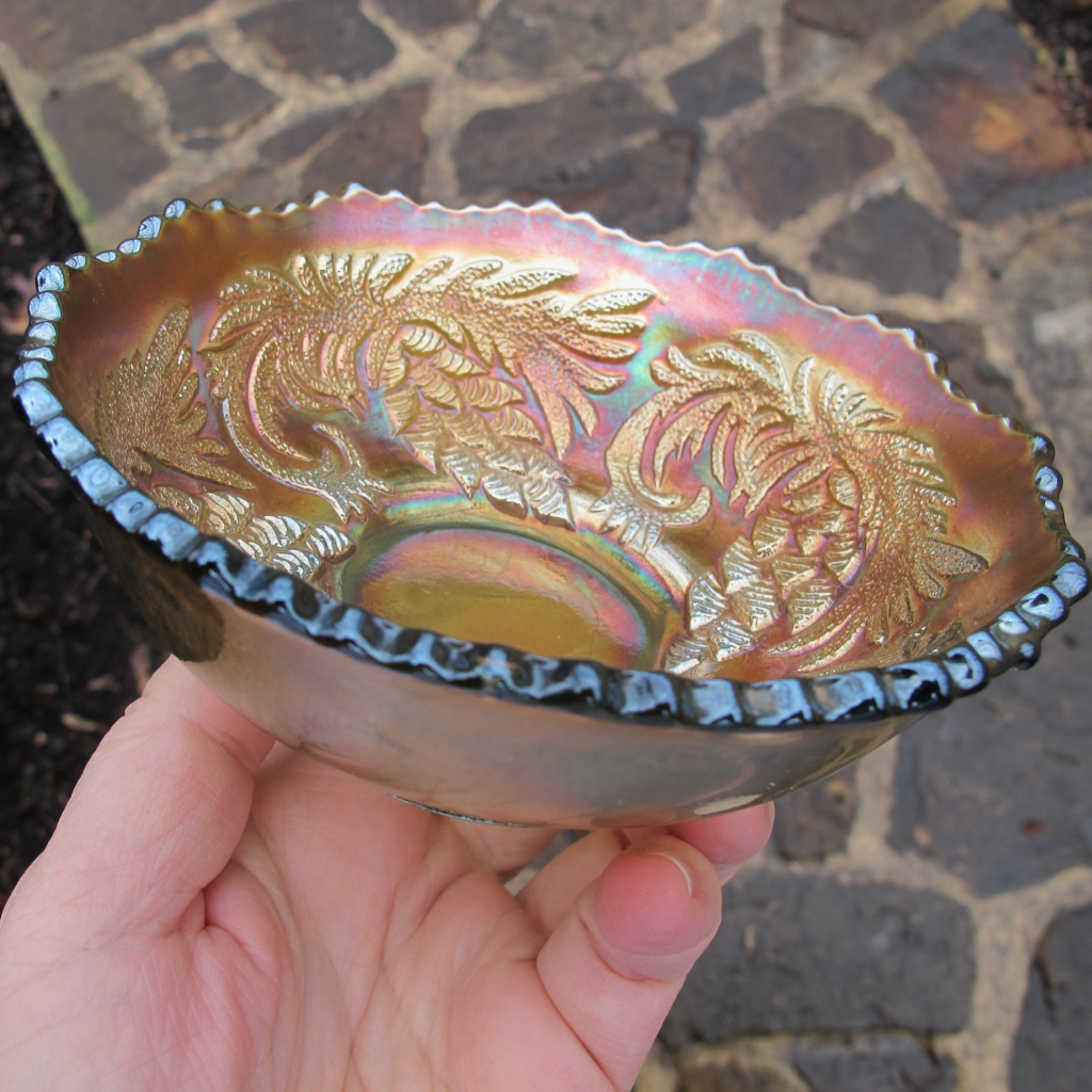 Antique Fenton Pinecone Aqua Sapphire Blue Carnival Glass Small Bowl ...