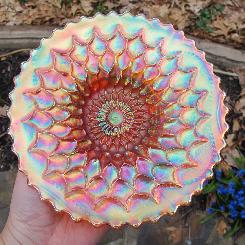 Antique Dugan Fishscales and Beads Marigold Carnival Glass Plate ...