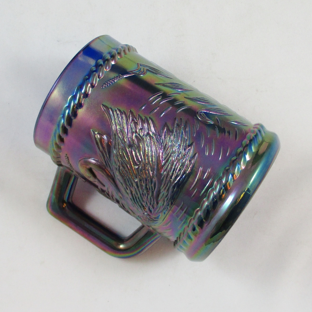 Fenton for Singleton Bailey Cobalt Blue Swan Carnival Glass Mug ...