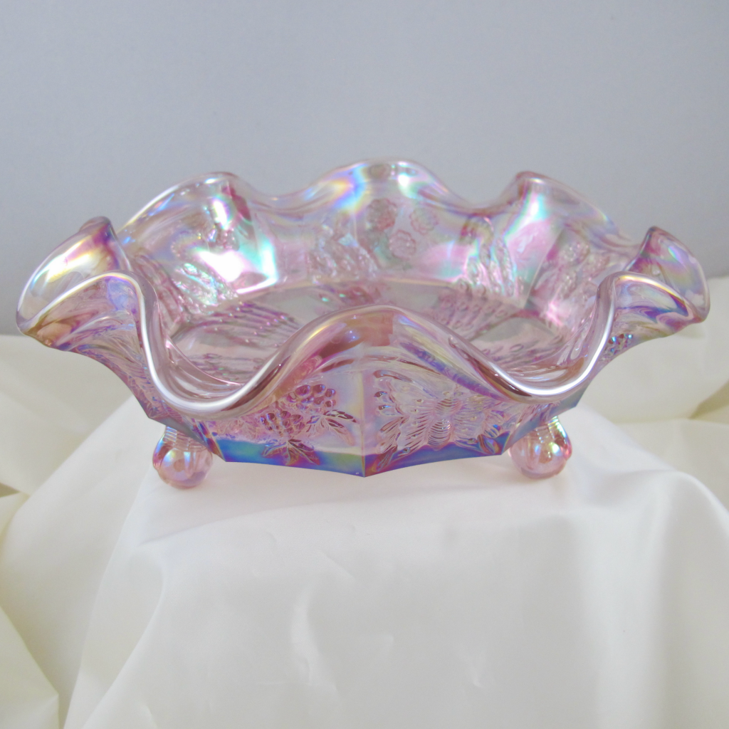 Fenton Butterfly Berry Fantail Lilac Pink Carnival Glass Bowl Carnival Glass