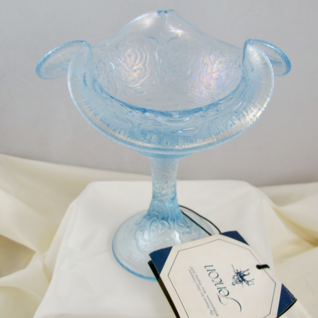 Fenton Ice Velva Blue Persian Medallion Art Carnival Glass Tri-Corner ...